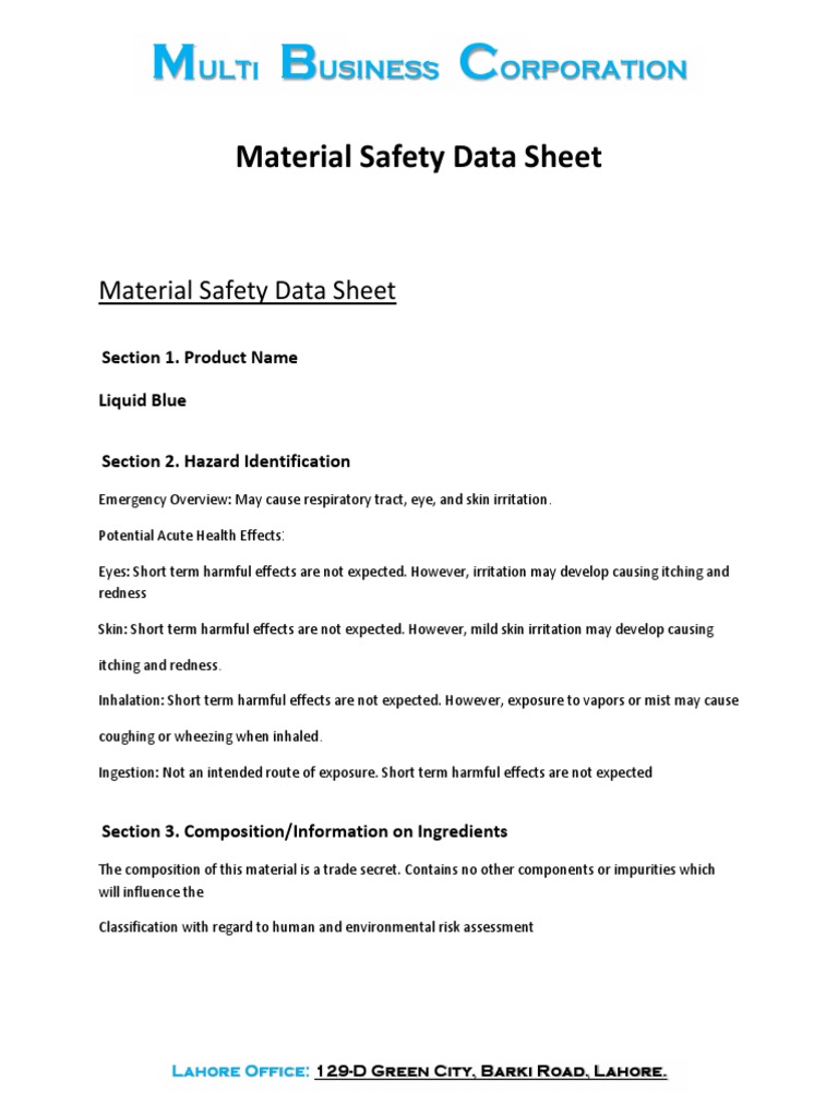 MSDS Blue | PDF | Combustion | Chemistry