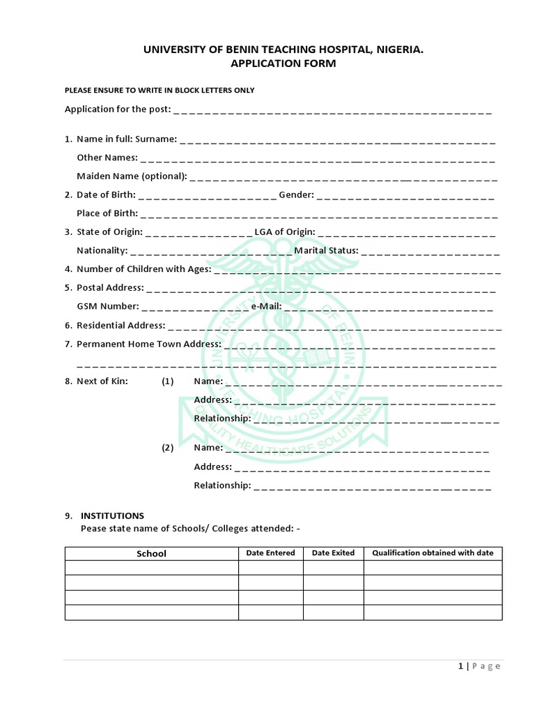 UBTH Internship Application Form 2025 | PDF | Common Law | Government ...