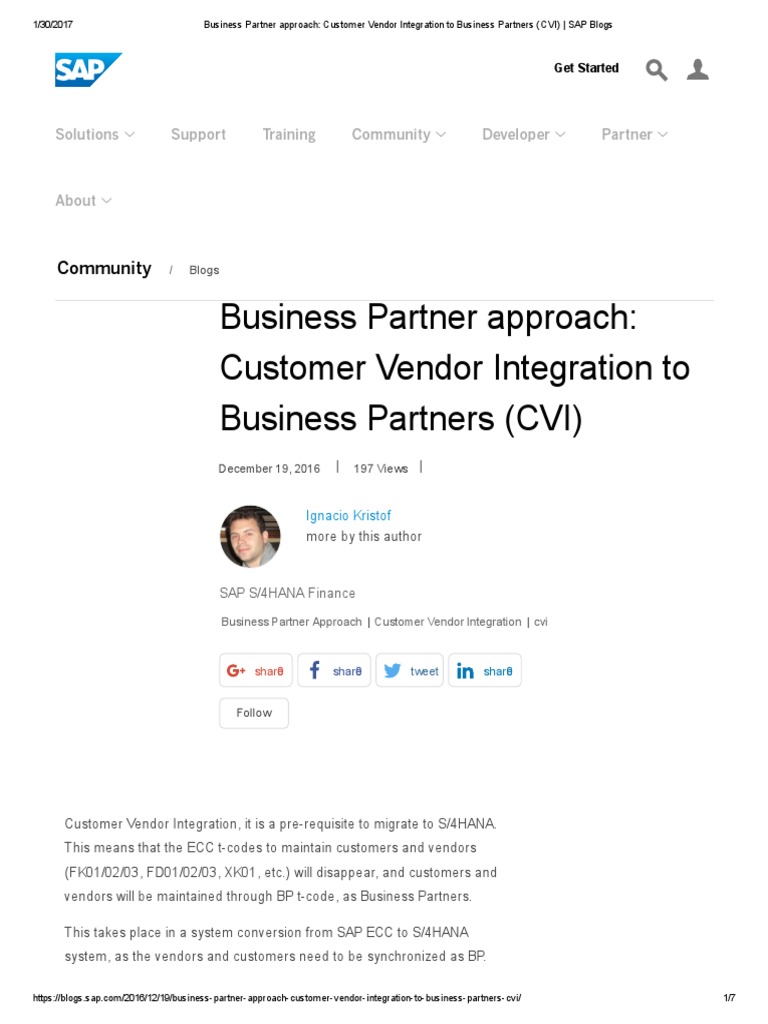 Business Partner Approach - Customer Vendor Integration To Business ...