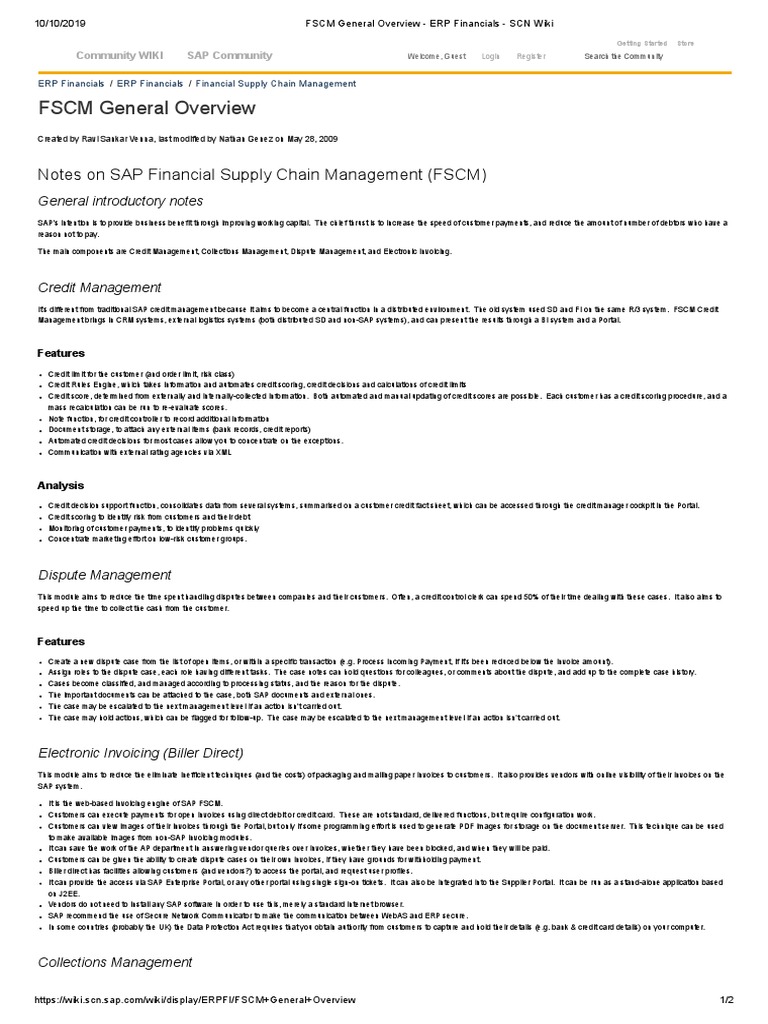 FSCM General Overview: Notes On SAP Financial Supply Chain Management ...