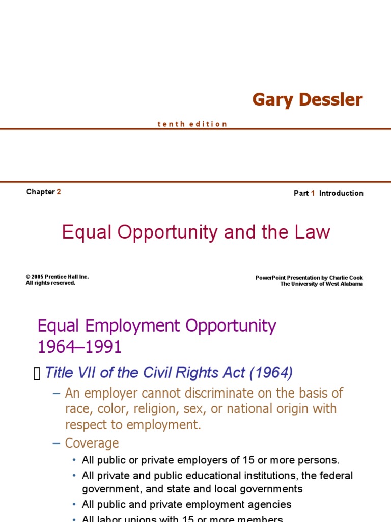 Equal Opportunity and The Law: Gary Dessler | PDF | Disparate Impact | Sexual Harassment