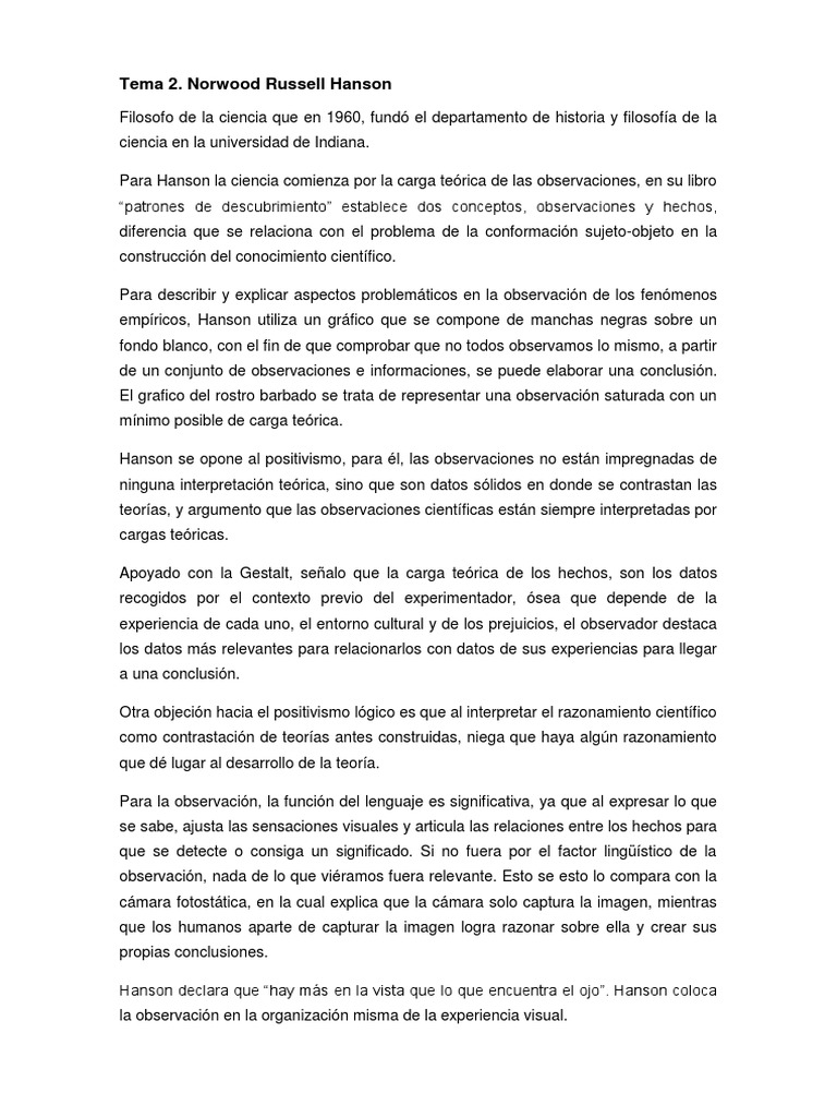 Tema 2. Norwood Russell Hanson | PDF | Teoría | Science