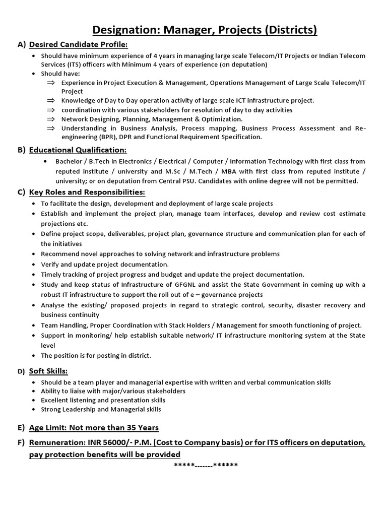 Telecom Project Manager Job Profile | PDF | Telecommunication ...