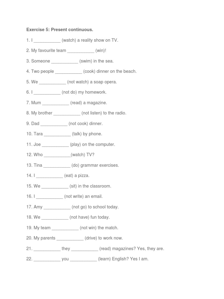 Exercise 5: Present Continuous | PDF