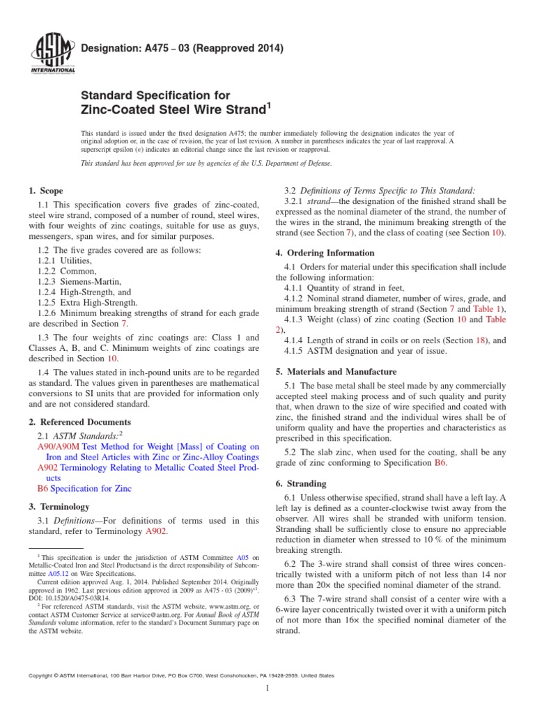 Astm A475-03 R14 PDF | PDF