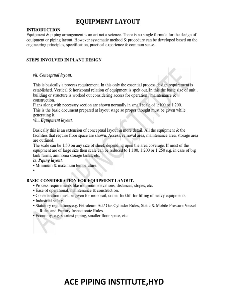 Ace Piping Institute, Hyd: Equipment Layout | PDF | Furnace | Energy ...