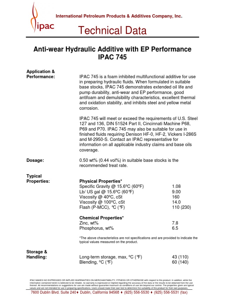 Technical Data Sheet: IPAC 745 Multi-Functional Hydraulic Additive with ...