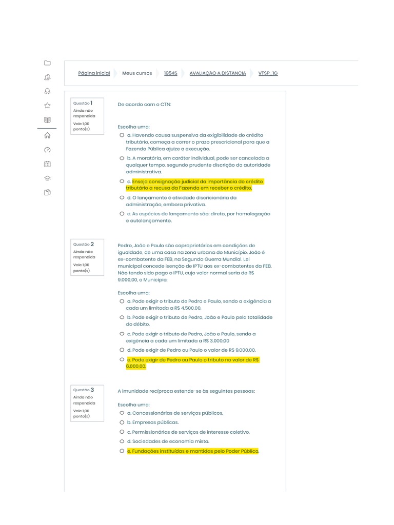 Respostas AVA Direito Tributário | PDF | Impostos | Economias