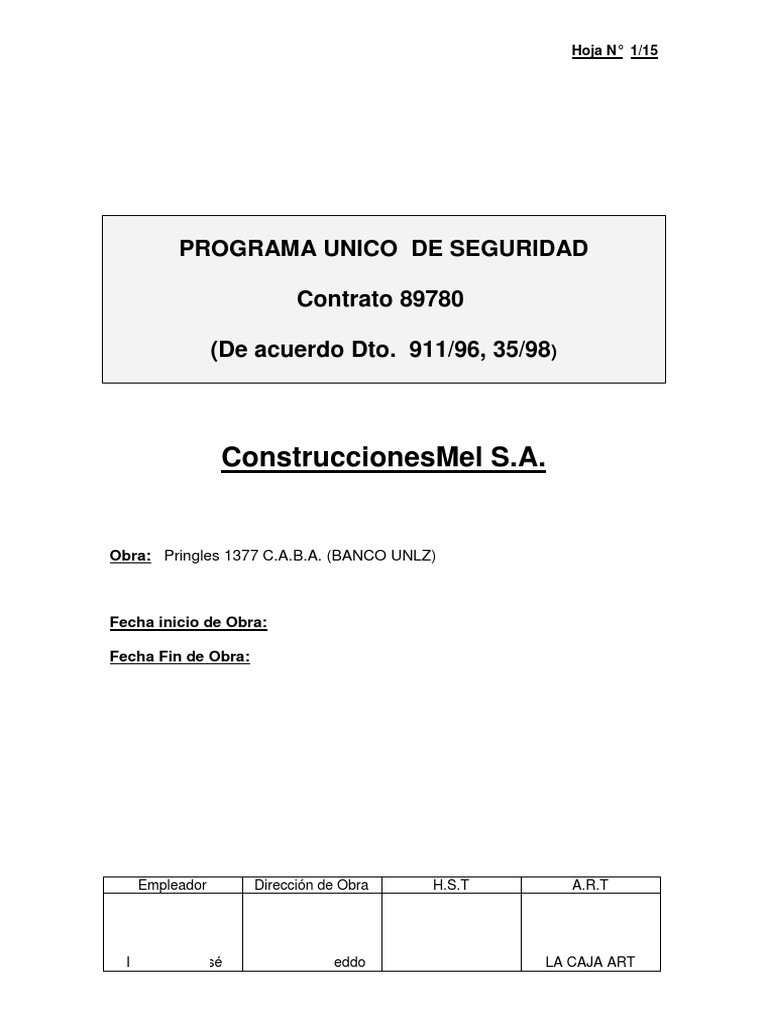 Ejemplo Programa de Seguridad Res.35-98 | PDF | Andamio | Hormigón