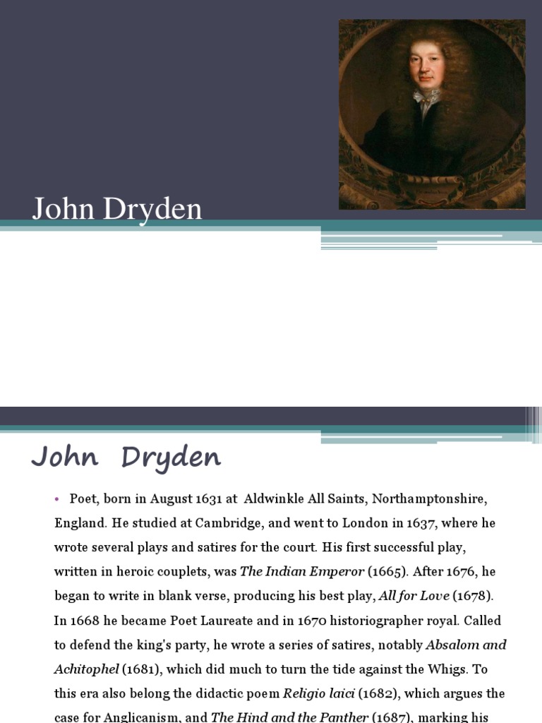 John Dryden: Poet, Playwright, and Champion of Neoclassicism in English ...