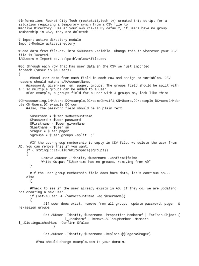 Powershell Import Update Users Groups From Csv File Pdf Comma Separated Values User