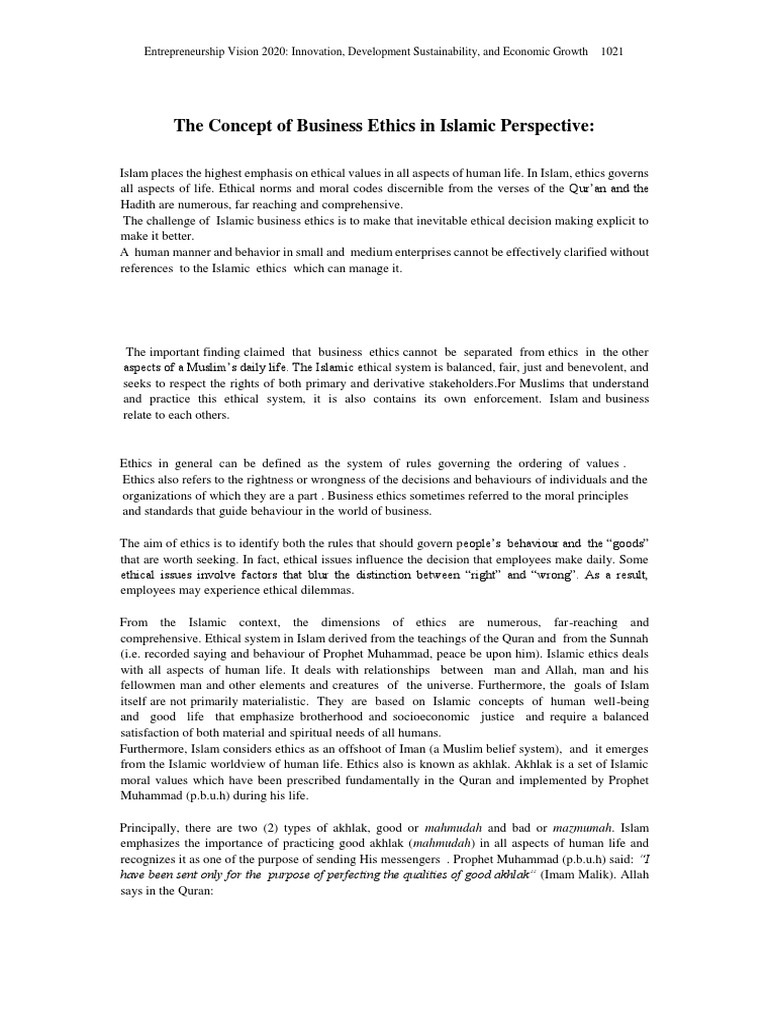 The Concept of Business Ethics in Islamic Perspective | PDF | Business ...