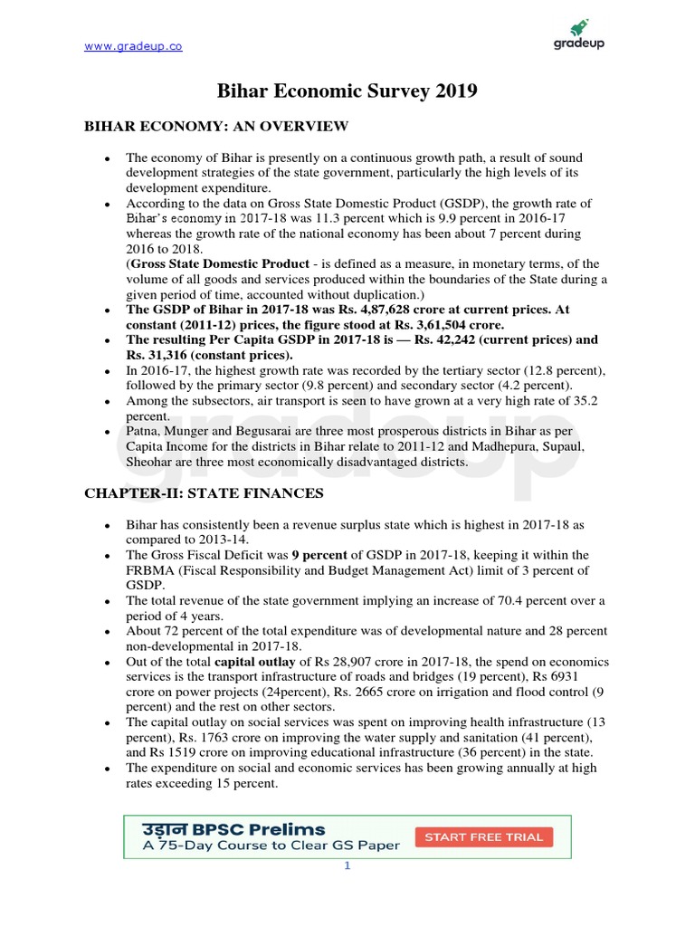 Bihar Economic Survey 2019 Overview | PDF | Gross Domestic Product ...