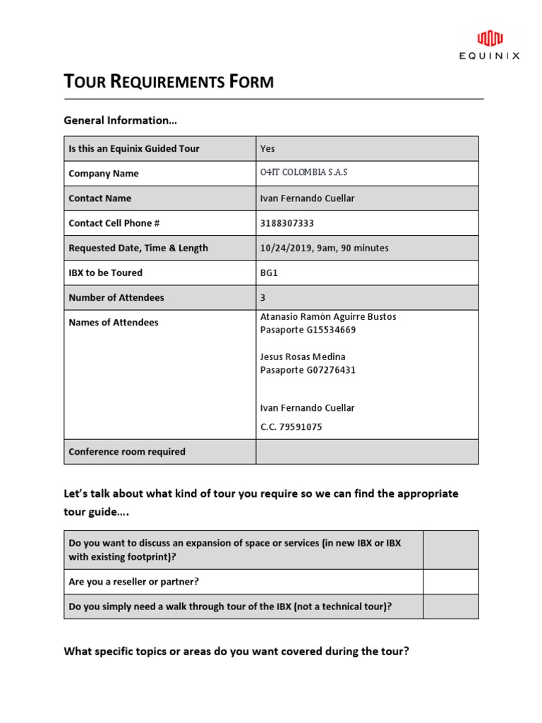 Tour Requirements Form | PDF