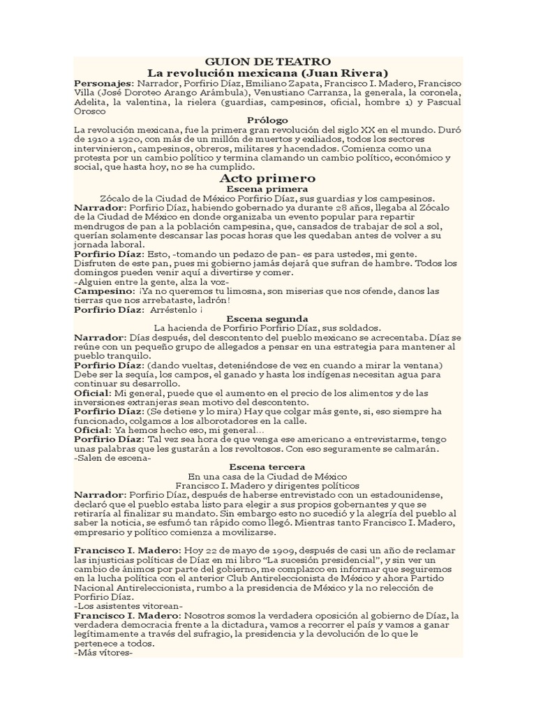 Guion De Teatro De La Revolucion Pdf Revolución Mejicana