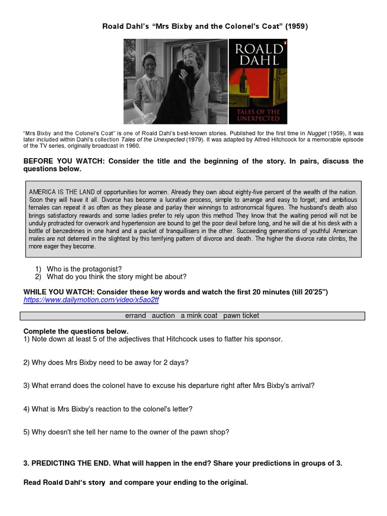 Mrs Bixby and The Colonel's Coat Worksheet | PDF