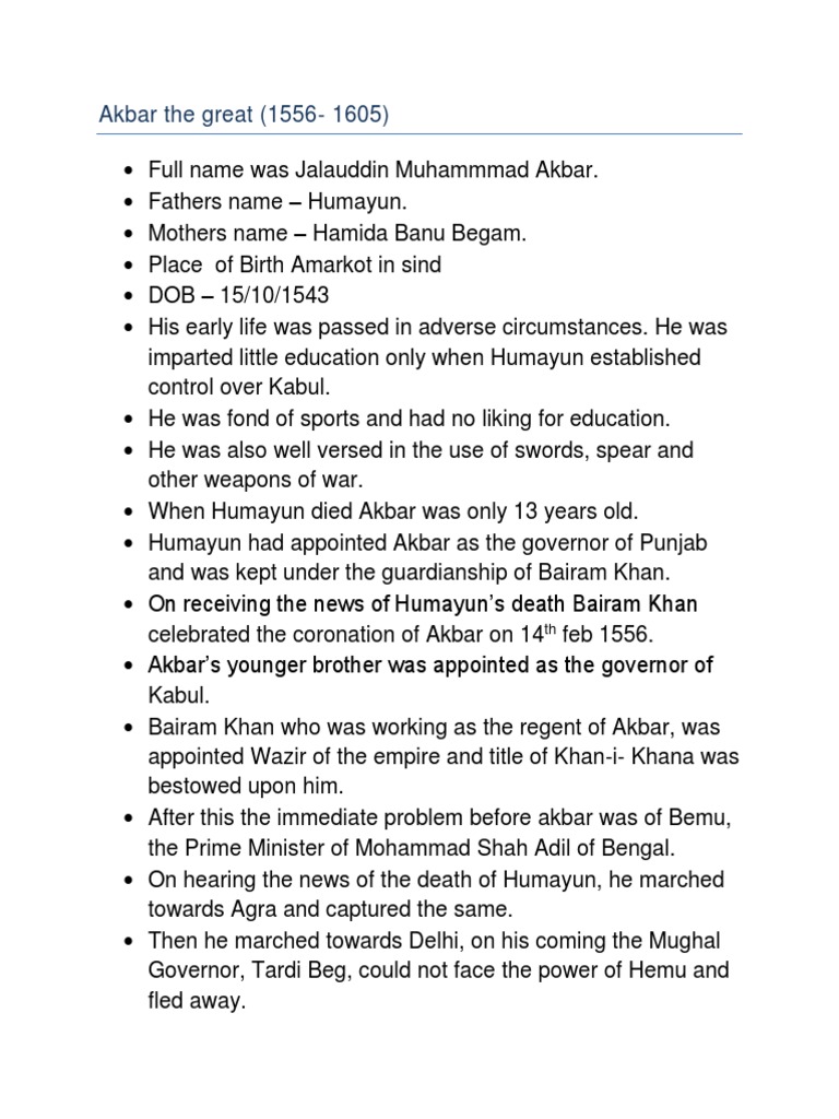 Akbar The Great (1556-1605) | PDF