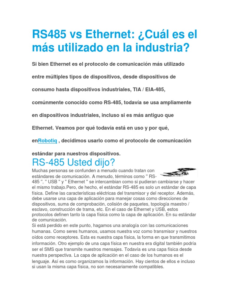 RS-485 vs. Ethernet | PDF | Ethernet | Red de computadoras