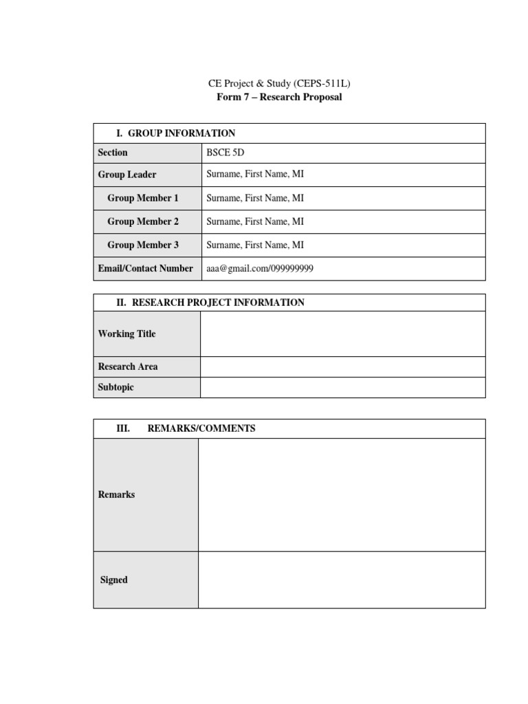 CE Project & Study (CEPS-511L) : Form 7 - Research Proposal | PDF ...