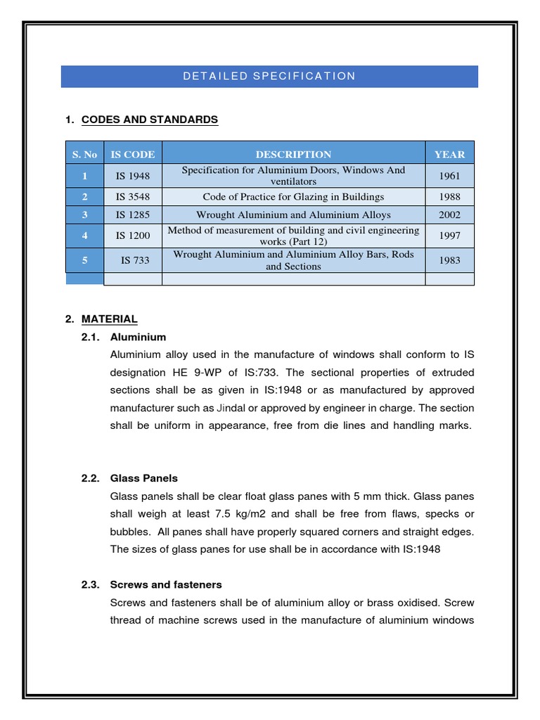 Aluminium Window Specification | PDF | Window | Screw