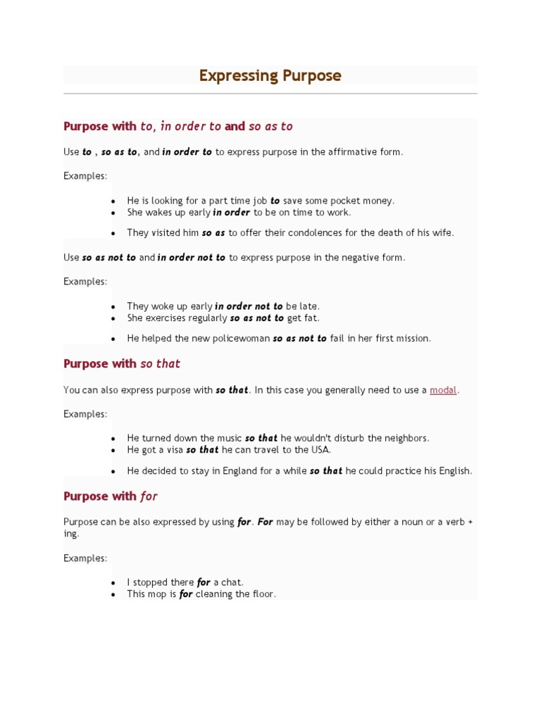 Expressing Purpose | PDF