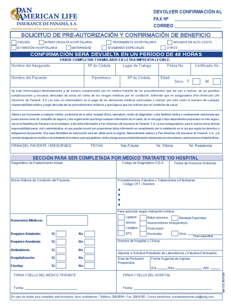 Formulario de Pre-autorización Médica | PDF | Medicina | Cuidado de la ...