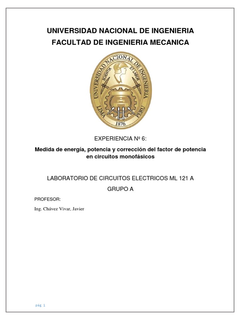 Laboratorio Circuitos Eléctricos N6 Ingeniería Mecánica UNI | PDF ...