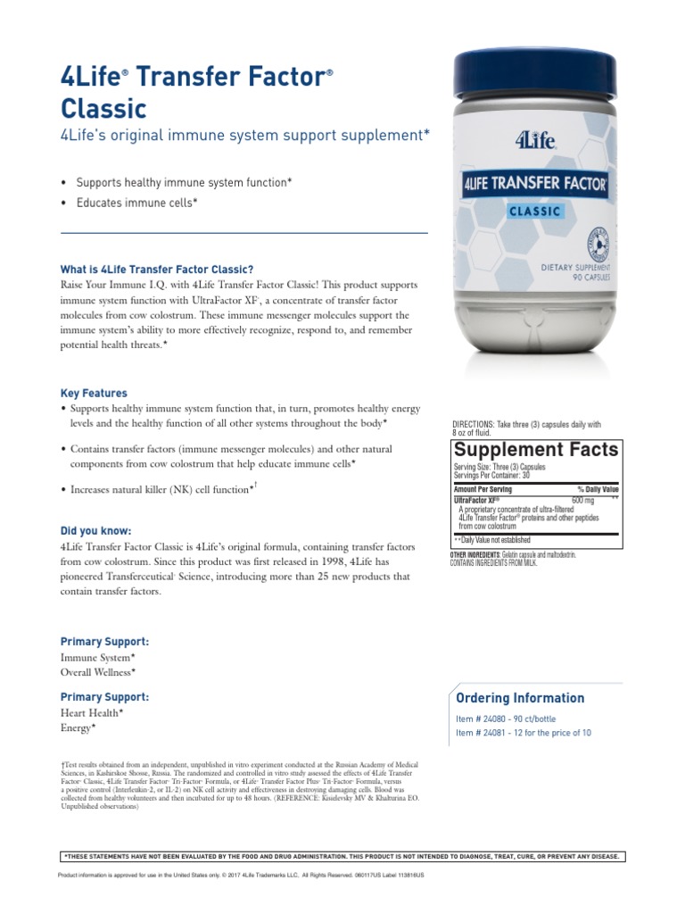 4life Transfer Factor Classic: 4life's Original Immune System Support ...