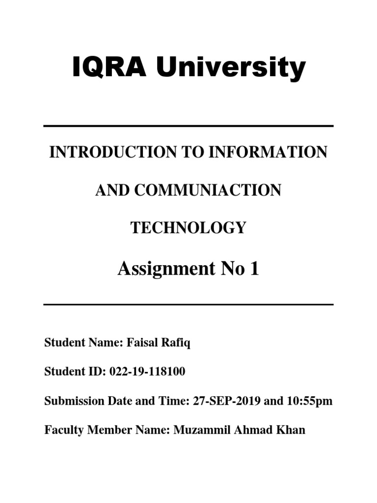 IQRA University: Assignment No 1 | PDF