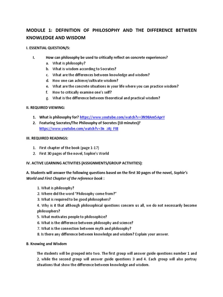 Module 1 Definition of Philosophy Knowledge and Wisdom | PDF | Wisdom ...