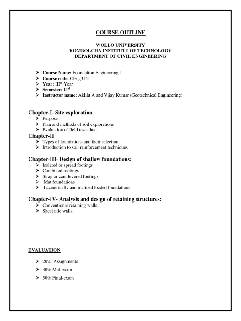Course Outline Foundation Engg-I | PDF