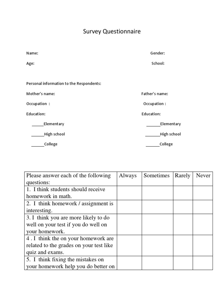 Survey Questionnaire | PDF | Self-Improvement