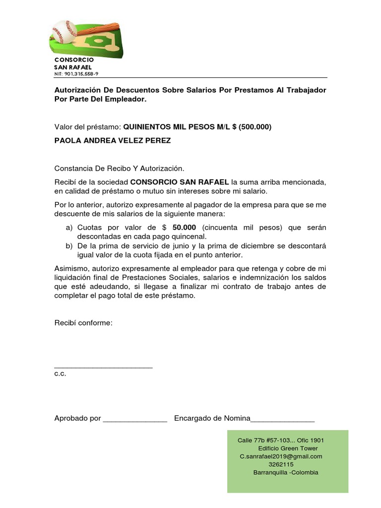 Carta Autorizacion de Descuentos | PDF