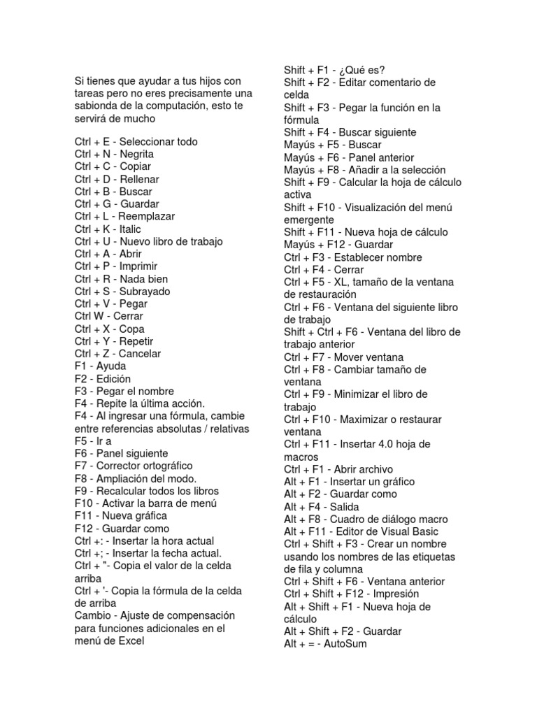 Atajos en Computadora | PDF | Ventana (informática) | Microsoft Excel