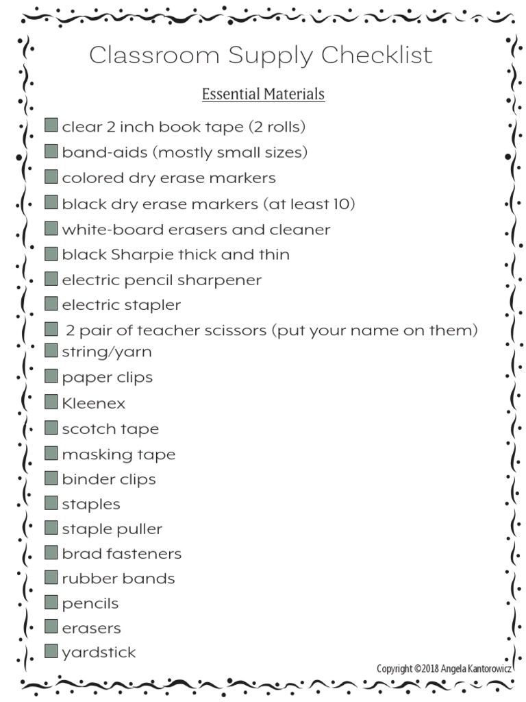 Classroom Supply Checklist: Essential Materials | PDF | Conservation ...