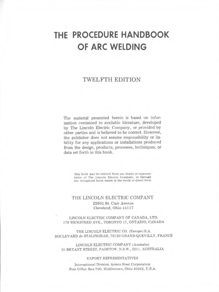 The Procedure Handbook of Arc Welding: Twelfth Edition | PDF | Welding ...