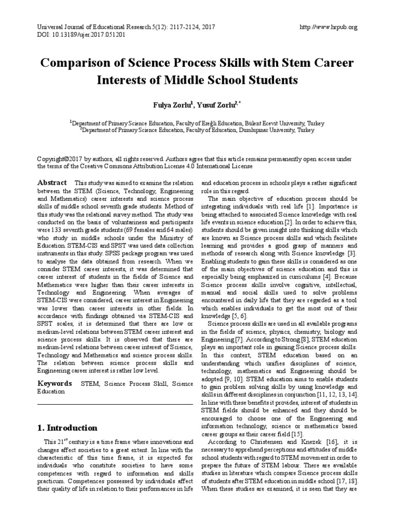 Comparison of Science Process Skills With Stem Career Interests of ...