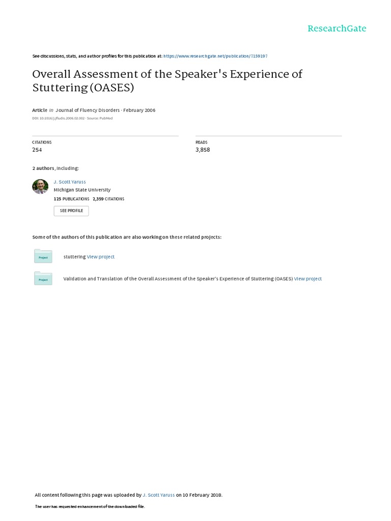 Overall Assessment of The Speaker's Experience of Stuttering (OASES ...