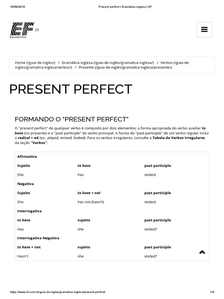 Tabela e Uso do Present Perfect | PDF | Linguística | Idiomas