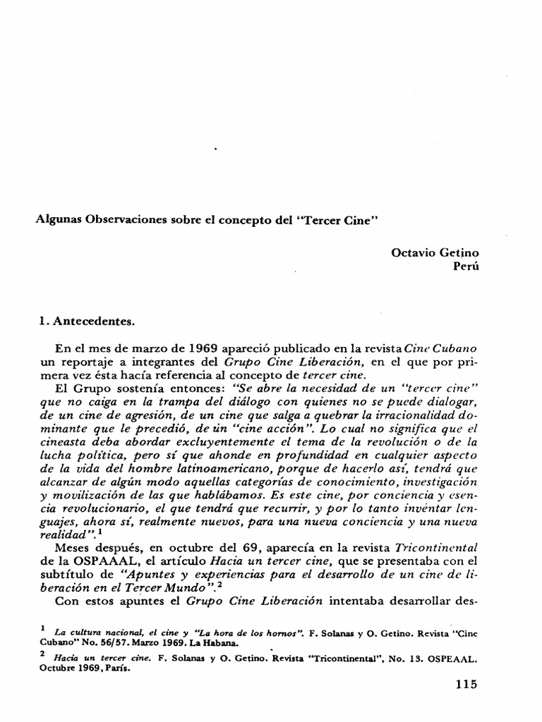 Algunas Observaciones Sobre El Concepto Del Tercer Cine - Octavio ...