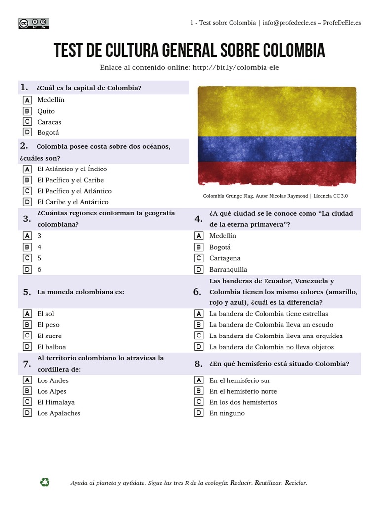 Test de Cultura Colombiana | PDF | Colombia | Entretenimiento (general)