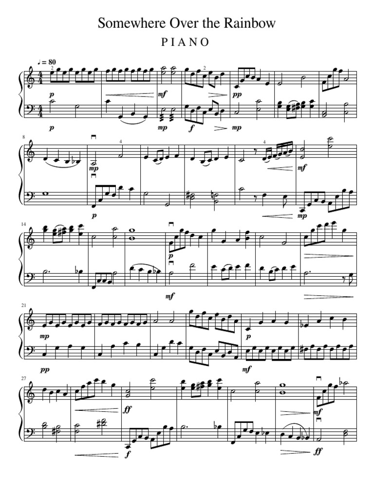 Somewhere Over The Rainbow: Piano | PDF