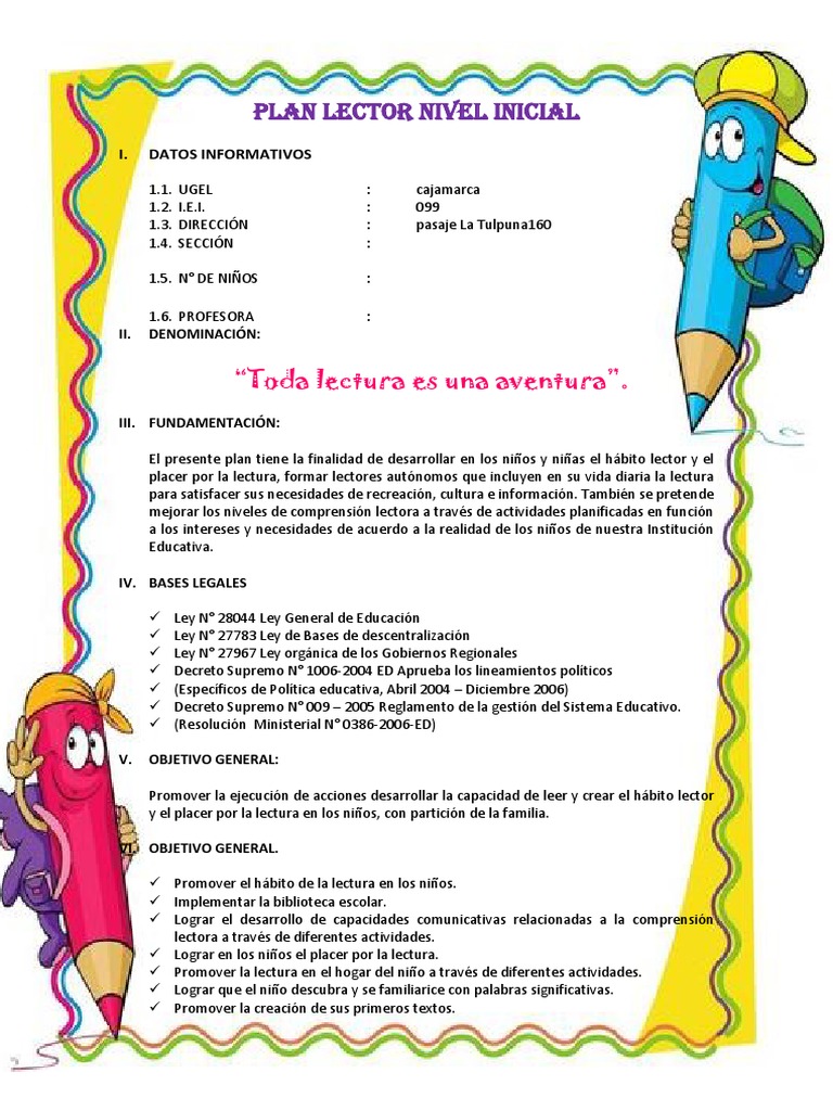 Plan Lector Nivel Inicial | PDF | Comprensión lectora | Educación avanzada