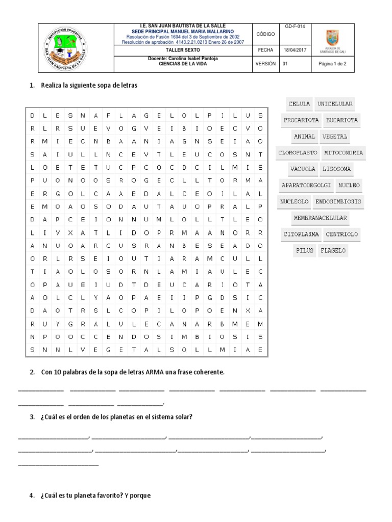 Sopa de Letras Celula | PDF