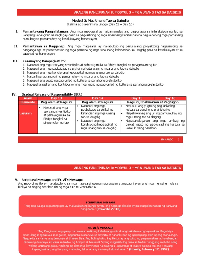 Aral Pan - Grade 8 - Q1 Module 3 (Mga Unang Tao Sa Daigdig) | PDF