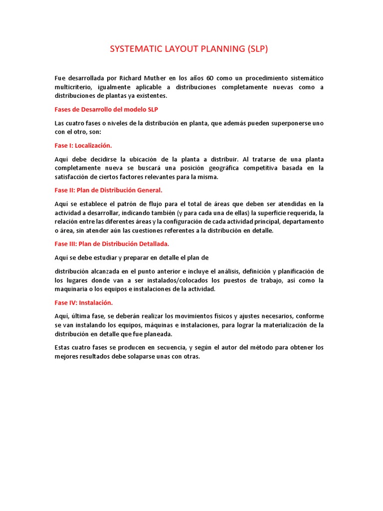 Systematic Layout Planning | PDF | Plantas | Planificación
