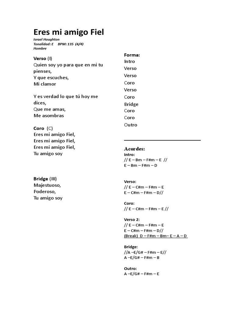 Eres Mi Amigo Fiel HOMBRE Chart | PDF
