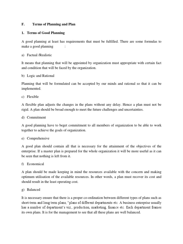 F. Terms of Planning and Plan 1. Terms of Good Planning | Download Free ...