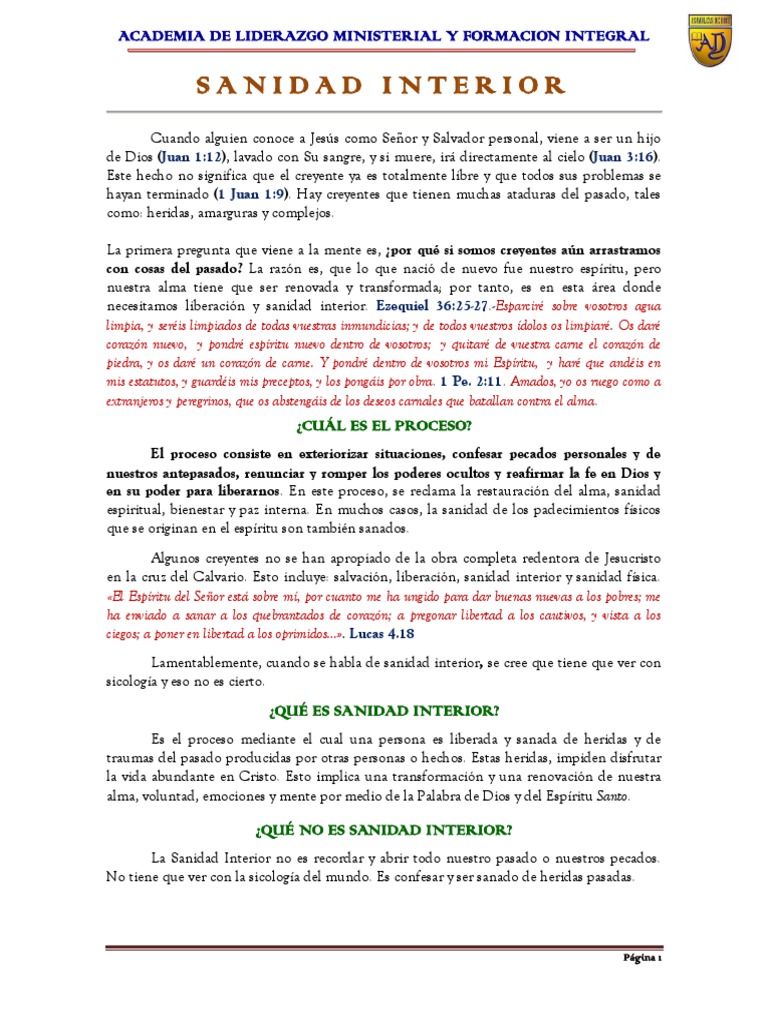 Sanidad Interior | PDF | Pecado | Cristo (título)