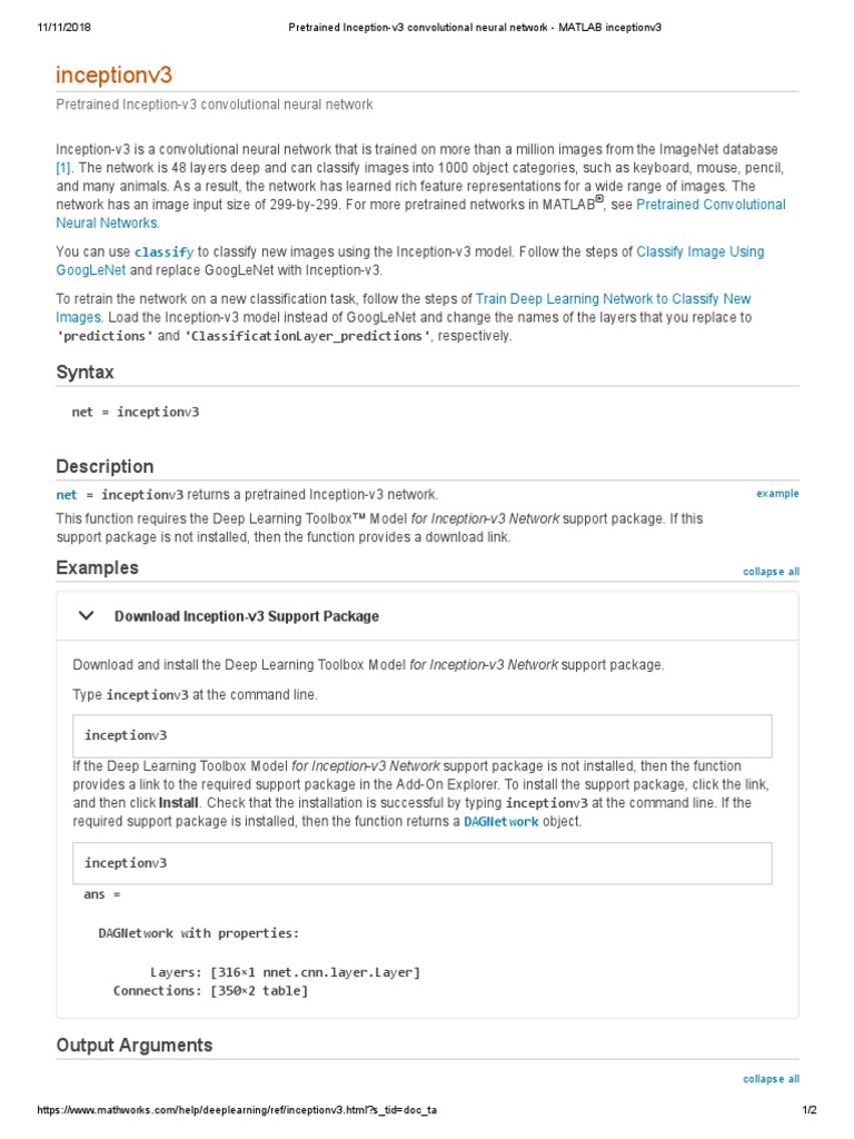Pretrained Inception-V3 Convolutional Neural Network - MATLAB Inceptionv3 | PDF | Deep Learning ...